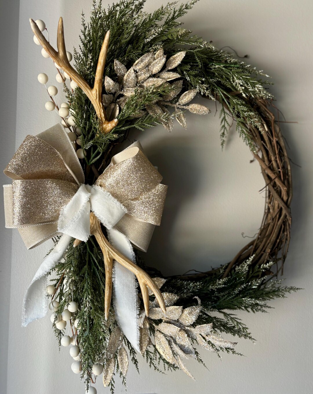 Holiday Winter Antler Wreath - Neutral - Etsy