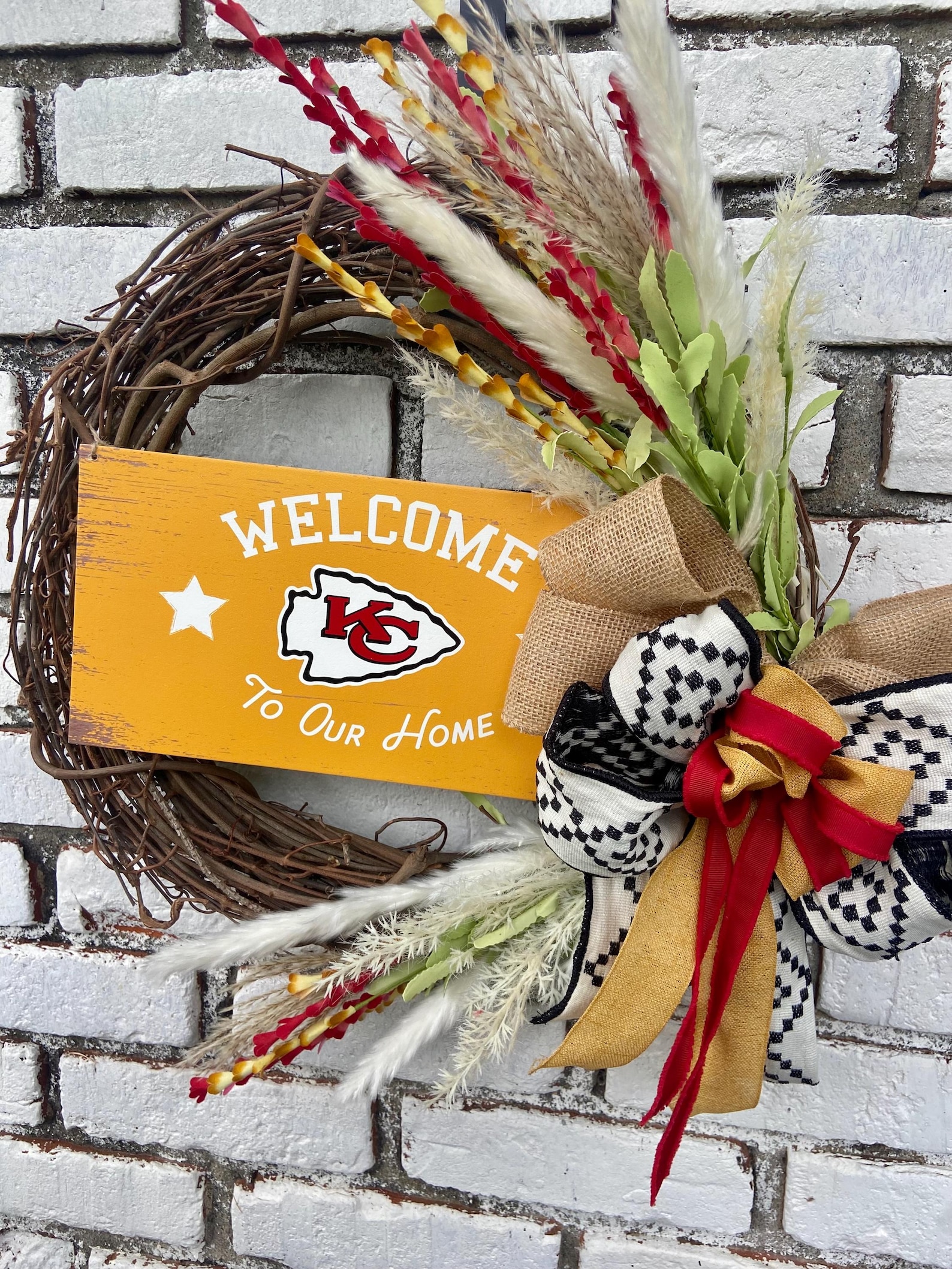KC Chiefs Football Wreath - Welcome to Our Home- Yellow - Etsy