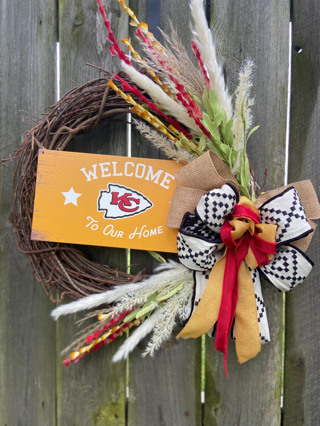 KC Chiefs Football Wreath - Welcome to Our Home- Yellow - Etsy