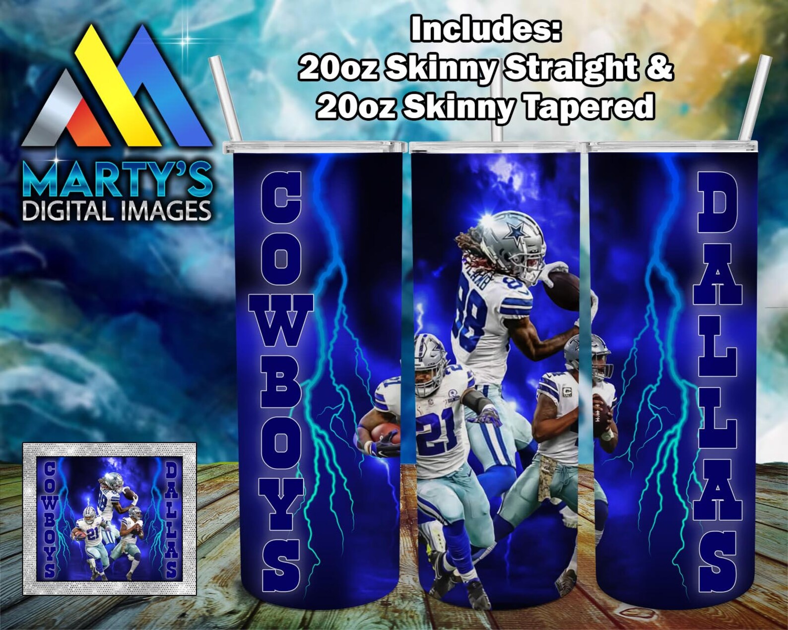 Cowboys Blue Lightning Wrap 20oz Straight and Tapered 300 Dpi - Etsy