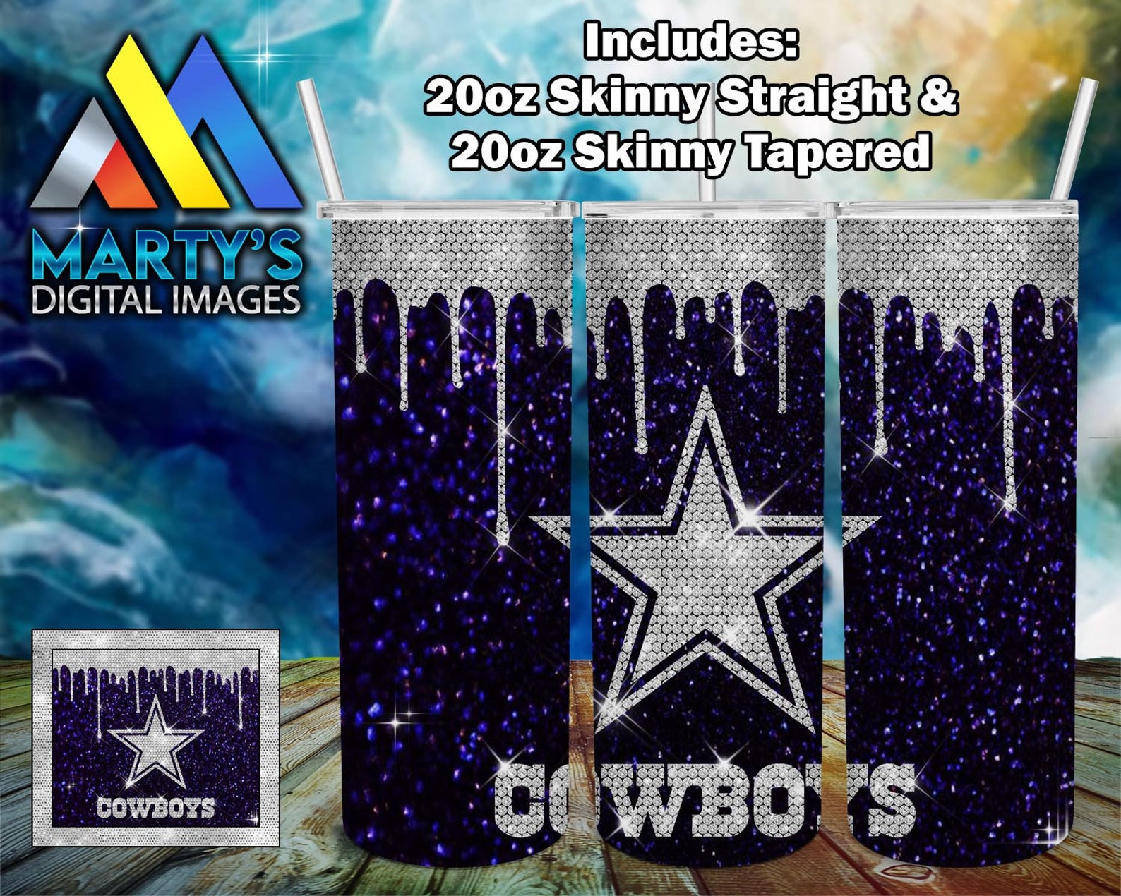 Cowboys Star With Glitter and Diamonds Bling Wrap 20oz - Etsy