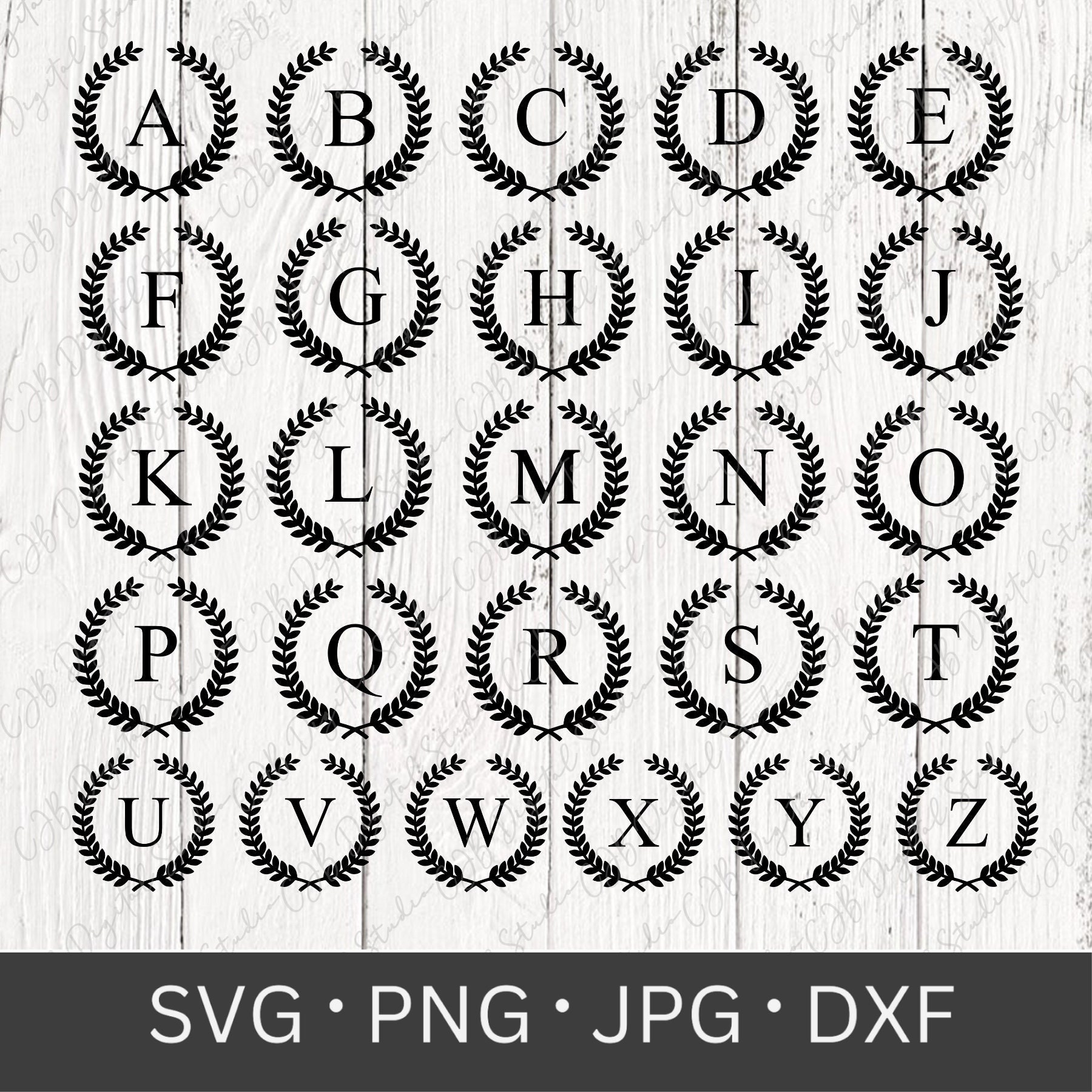Wreath Monogram SVG/DXF/PNG Bundle, Initial, Alphabet, Individual ...