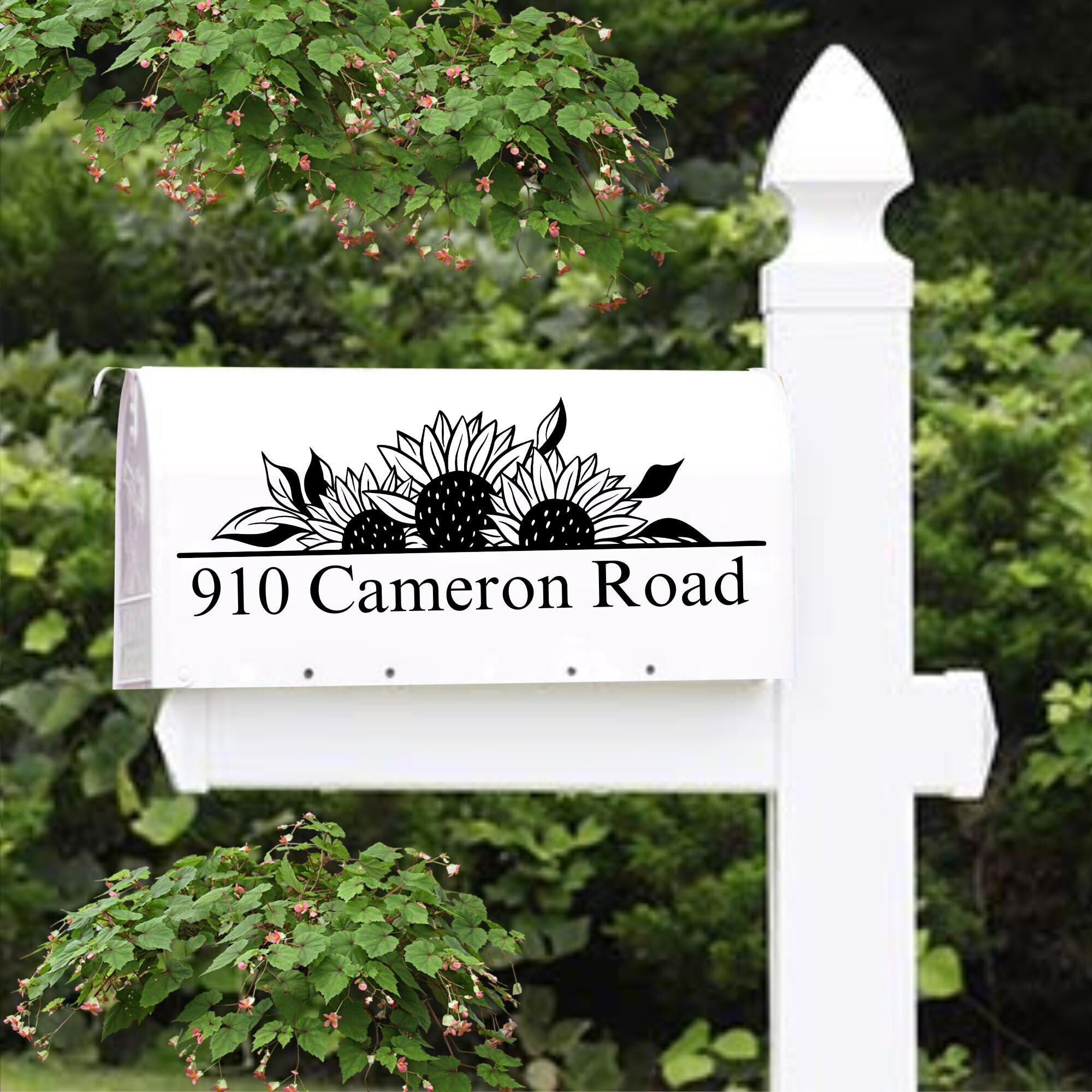 Sunflower Mailbox Decal SVG, Custom Address Vinyl Decal SVG, Flower Cut ...