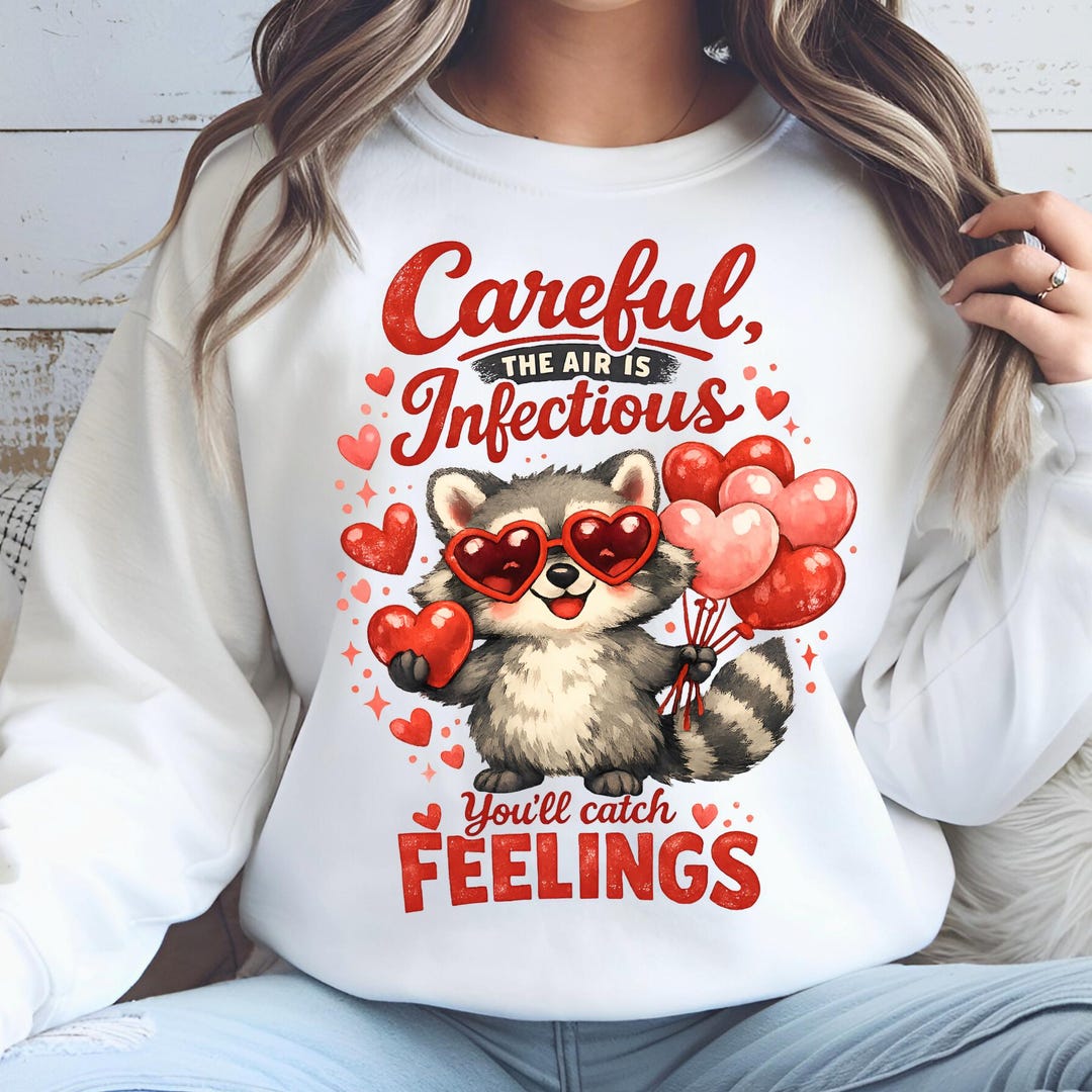 Careful You’ll Catch Feelings PNG, Valentine Raccoon Shirt Design, Cute ...