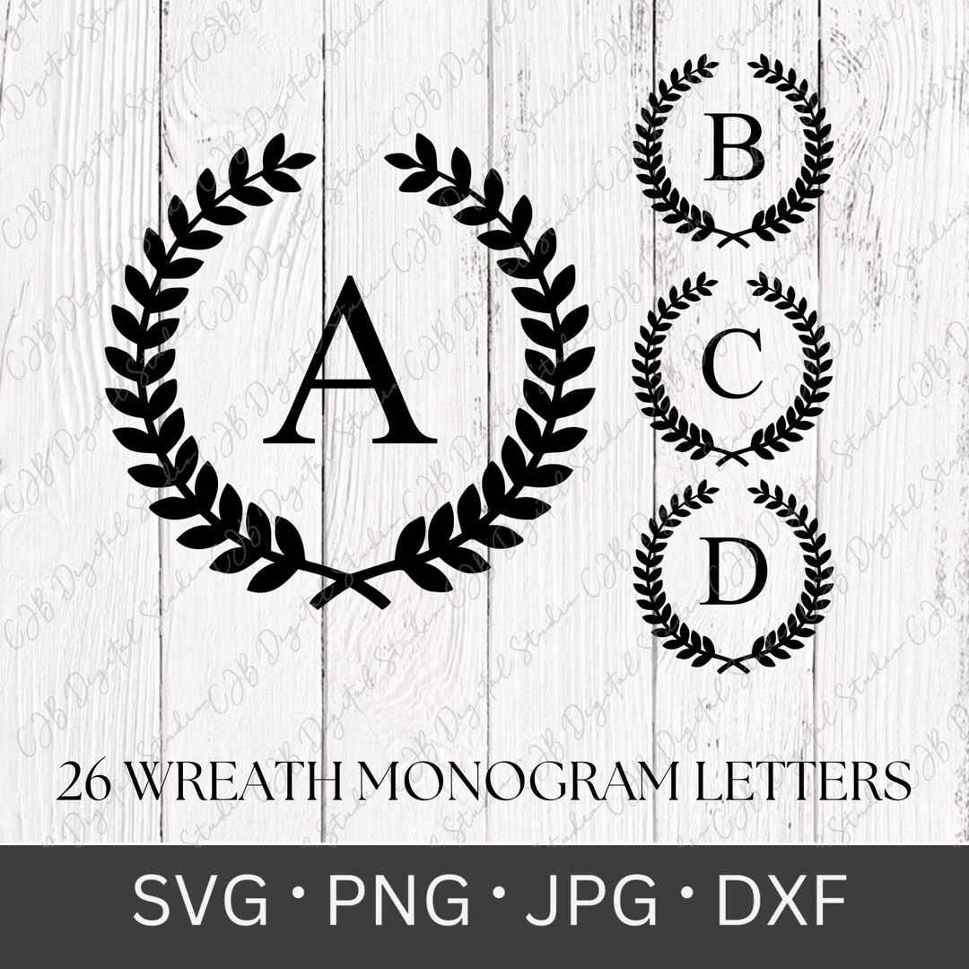 Wreath Monogram SVG/DXF/PNG Bundle, Initial, Alphabet, Individual ...