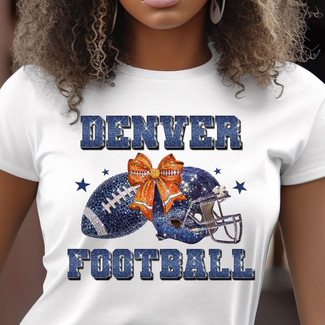 Denver Football Glitter PNG, Blue Sparkle Helmet Orange Bow, Rhinestone ...