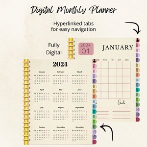 Monthly Undated Digital Planner 2024, Hyperlinked, Goodnotes, Ipad ...