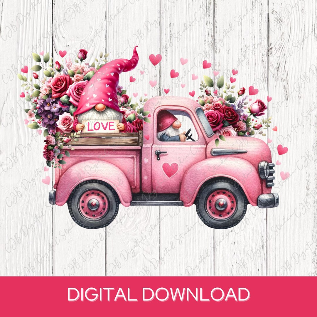 Pink Valentine Gnome Clipart, Gnomes PNG, Valentine Truck PNG, Cute ...