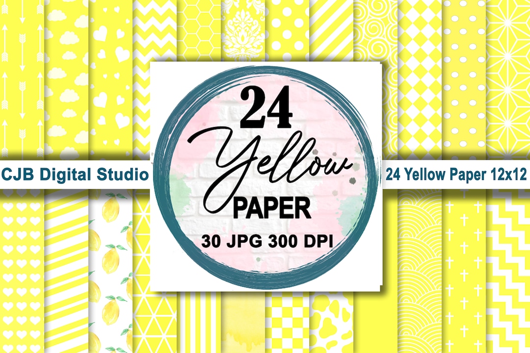 Yellow Digital Paper Bundle, Seamless Paper, Yellow and White Scrapbook ...