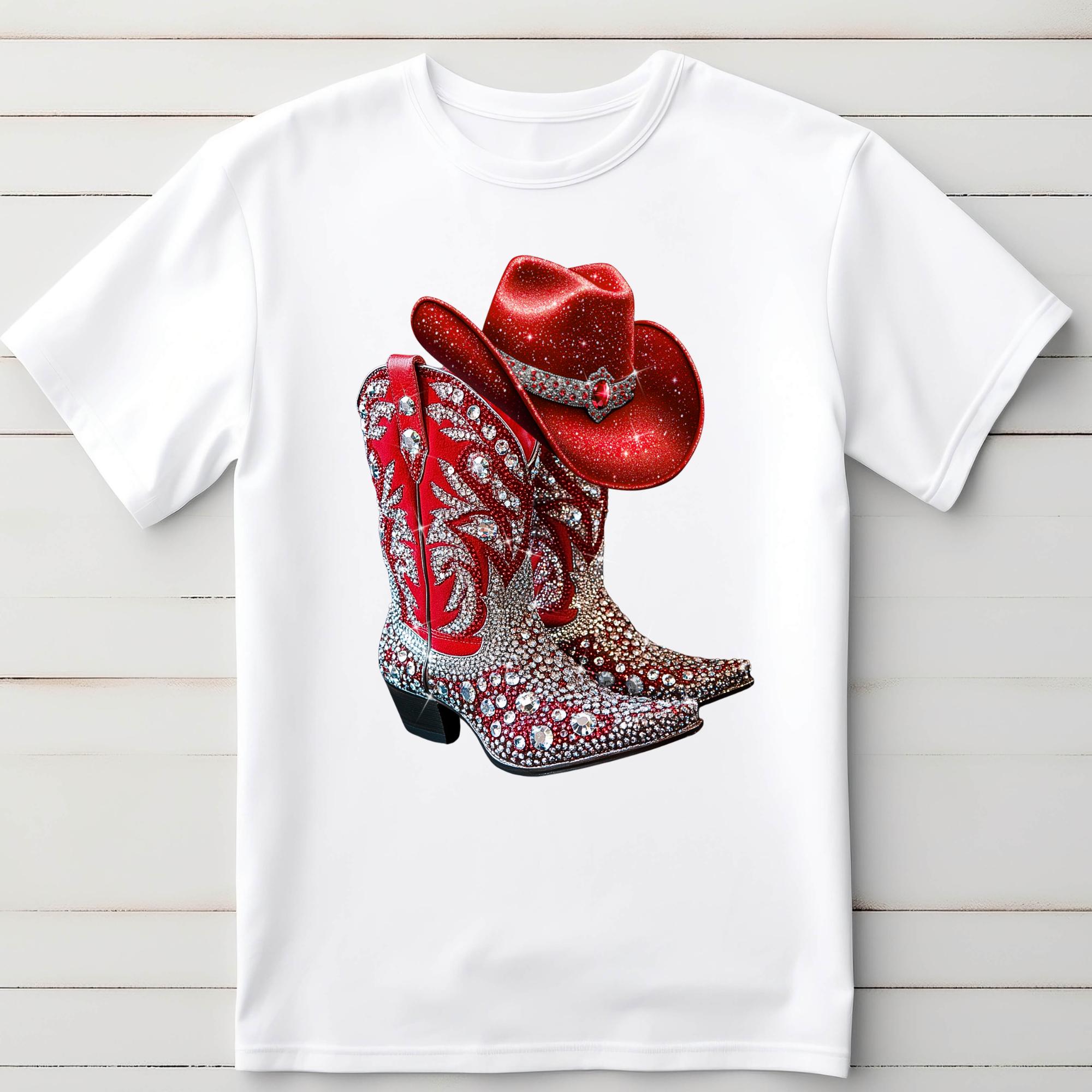 Red Bling Cowgirl Boots and Hat PNG, Western Sublimation Design, Delta ...