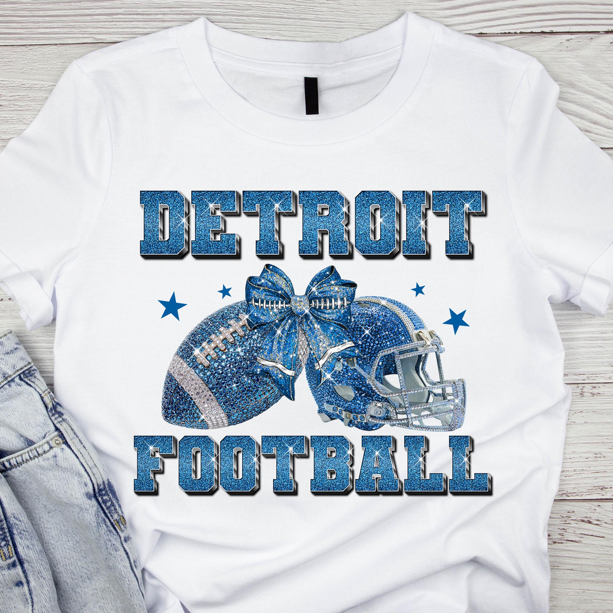 Detroit Football Glitter PNG, Blue Sparkle Helmet & Bow, Rhinestone ...