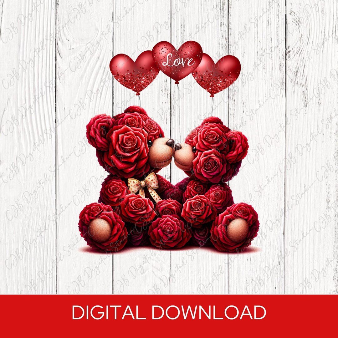 Valentines Teddy Bear Clipart PNG, Valentine Couple PNG, Heart Balloons ...