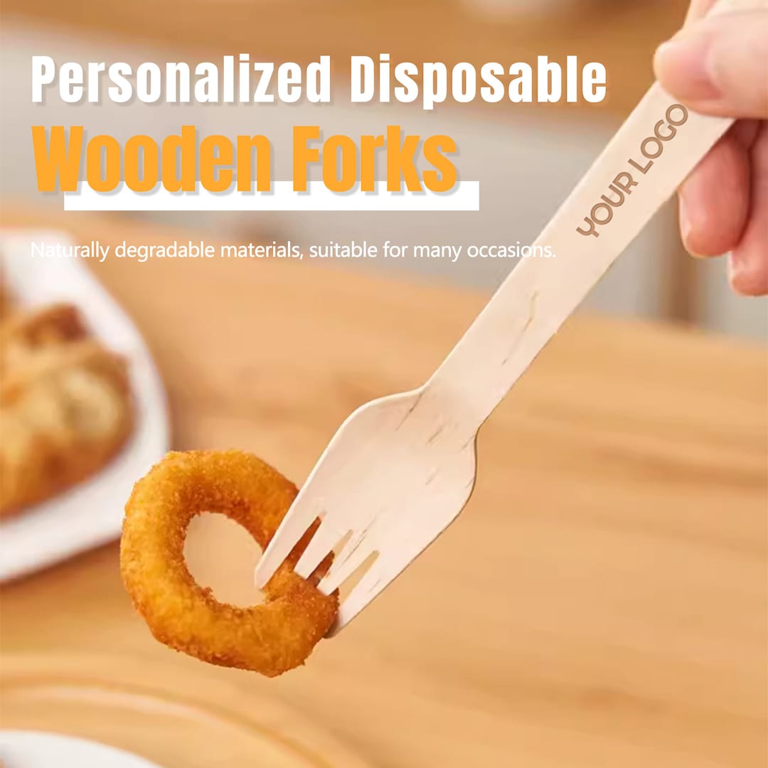 Personalized Disposable Wooden Forks, Custom Text Natural Wood Utensils ...