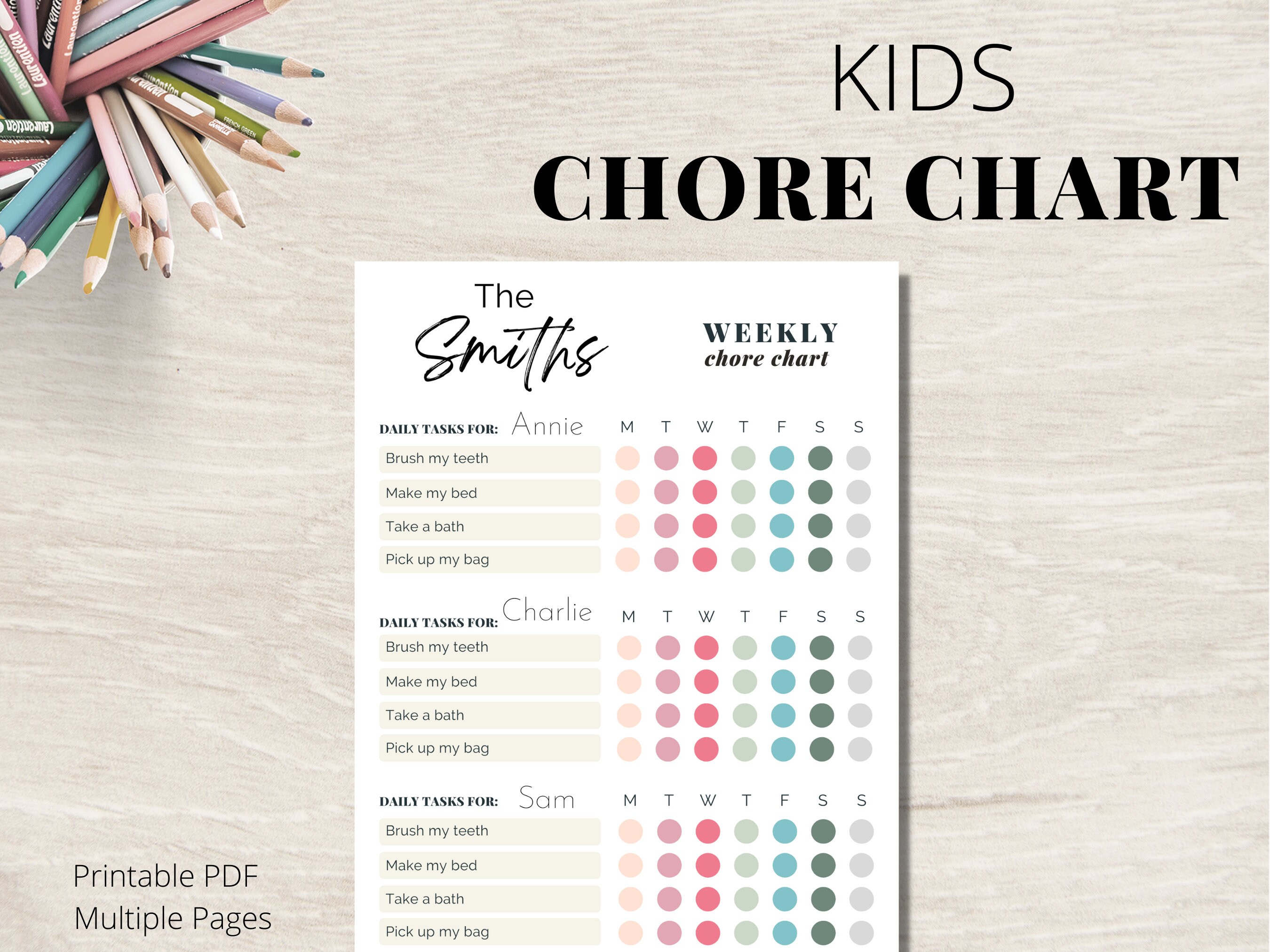 Simple Chore Chart for Kids L Weekly Chore Chart Printable L Family ...