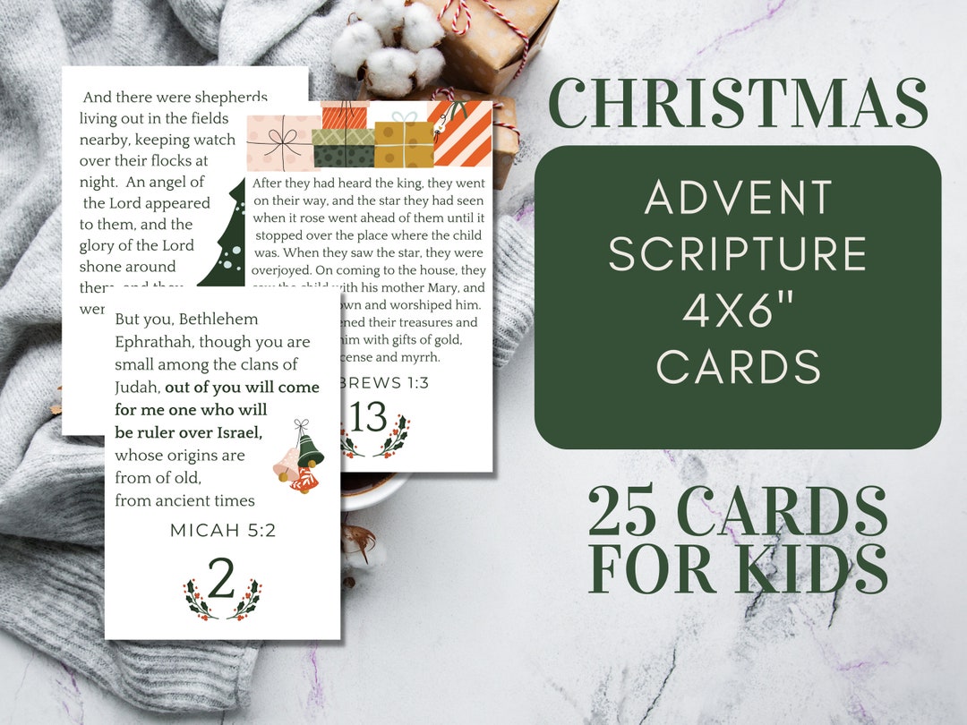 Printable Kids Christmas Bible Verse Cards L Advent Calendar Scripture ...