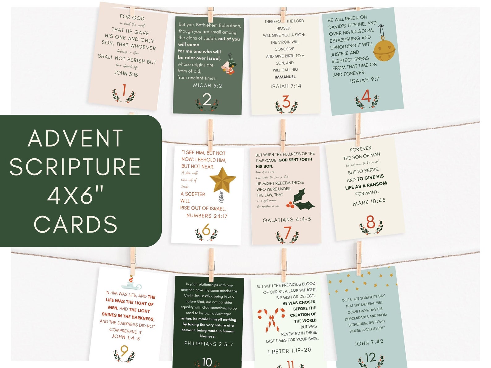 Kids Christmas Bible Verse Cards Printable Advent Calendar Scripture ...