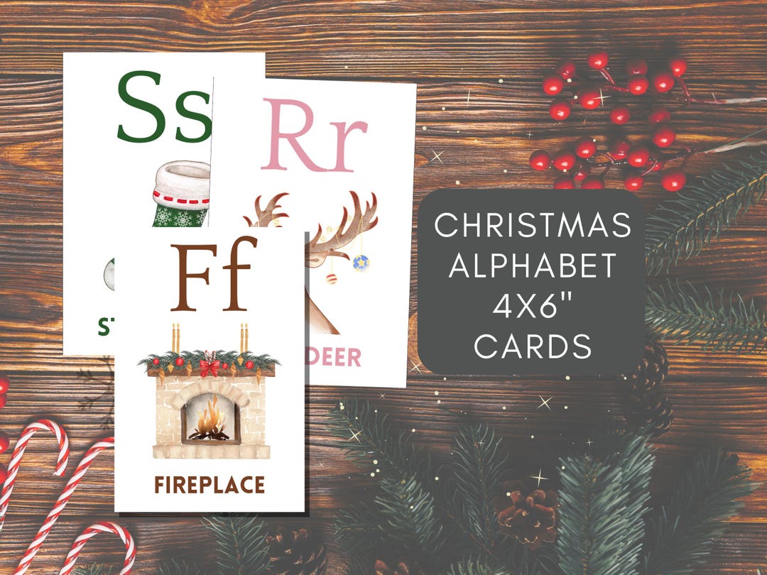 Christmas Alphabet Flashcards Nursery Wall Art Alphabet Homeschool ...