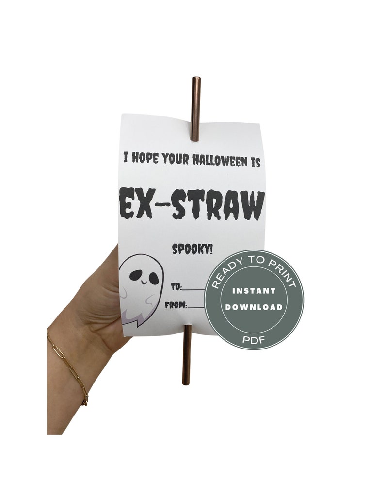 Printable Reusable Straw Holder Party Favor Card - Halloween Class ...