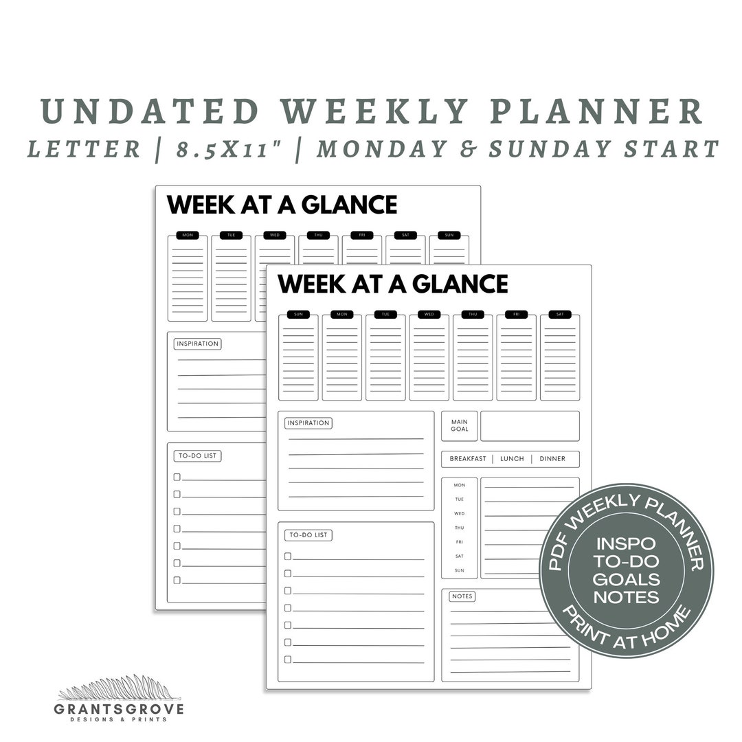 Weekly Planner Printable Vertical, Minimalist Weekly Schedule, Weekly ...
