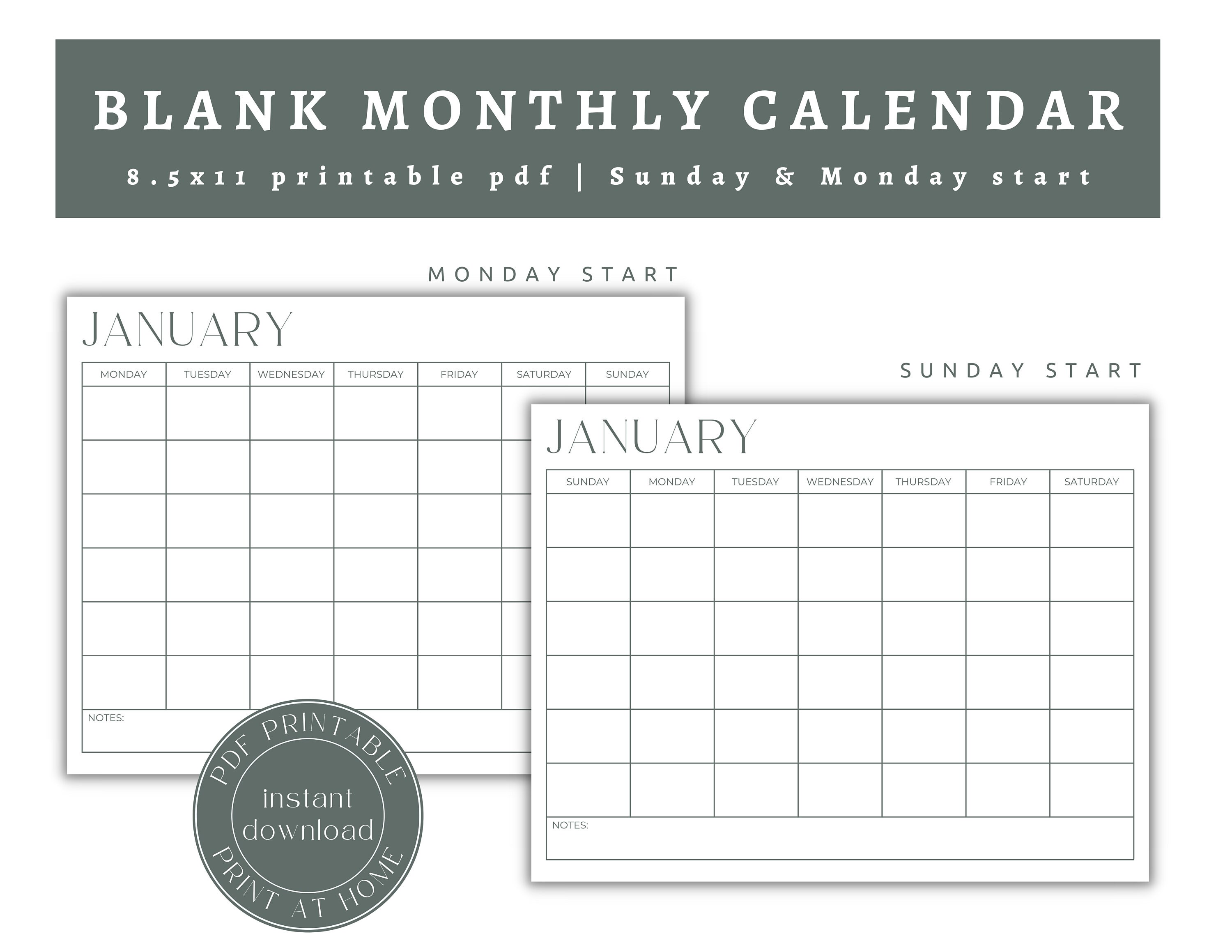 Blank Monthly Calendar Landscape Template, Printable Calendar Blank ...