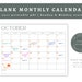 Blank Monthly Calendar Landscape Template, Printable Calendar Blank ...