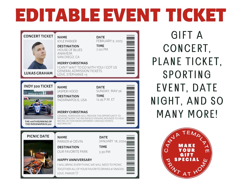 Printable Date Night Tickets Gift Template, Concert Ticket Template ...