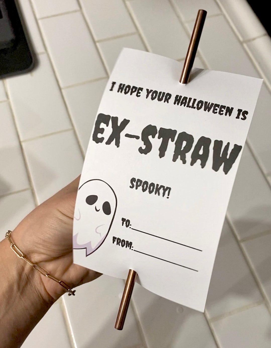 Printable Reusable Straw Holder Party Favor Card - Halloween Class ...