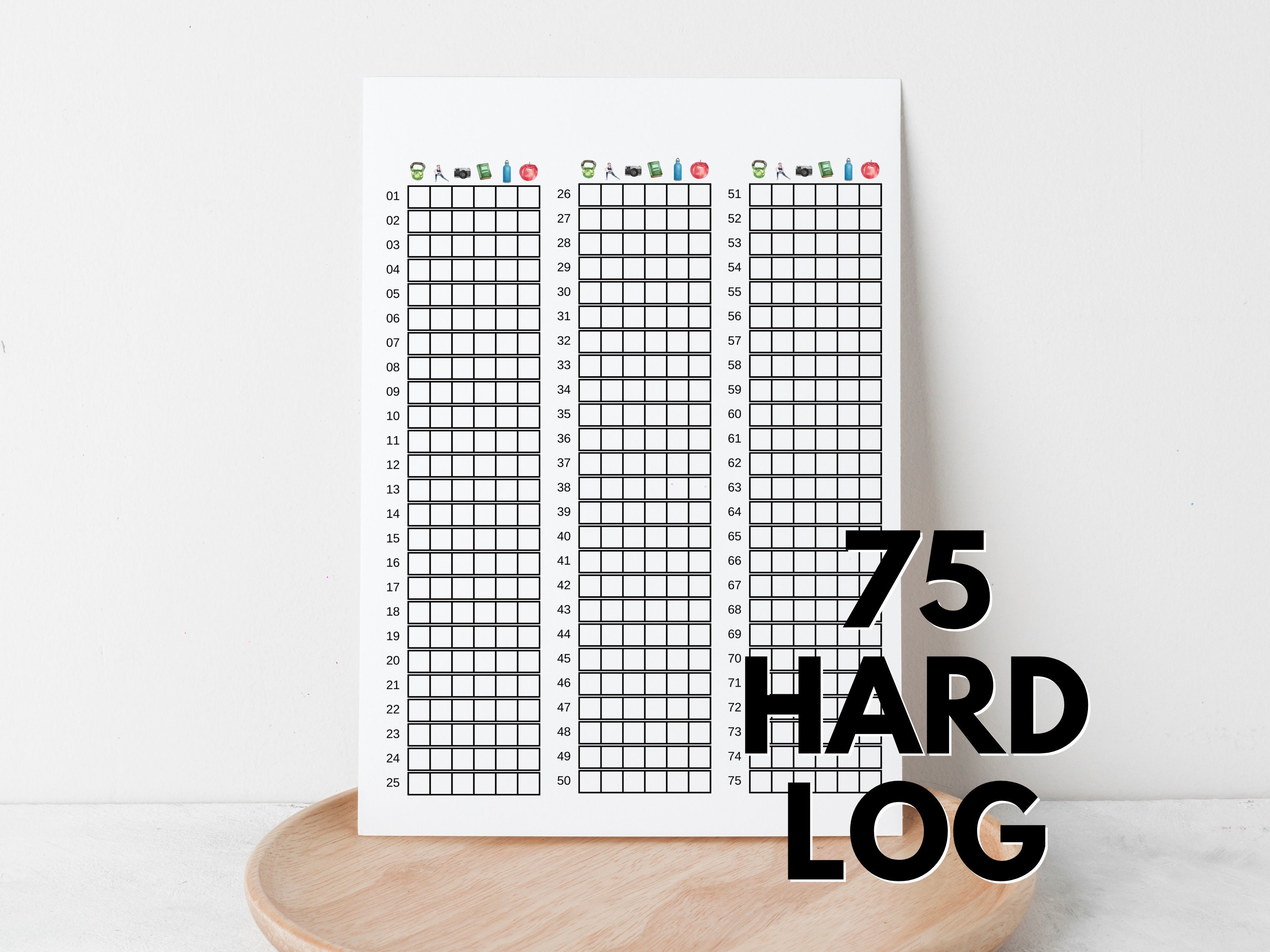 75 Hard Challenge Tracker Printable Modern Watercolor Icon Design 75 ...