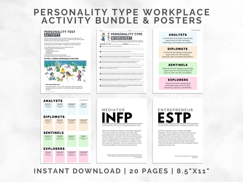 16 Personalities Workplace Activity Worksheet, Poster Bundle - MBTI 16 ...