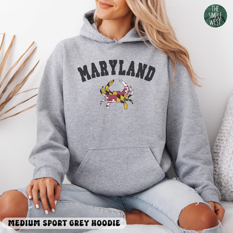 Maryland Flag Hoodie, Moving to Maryland Gift, Maryland Crab Apparel ...
