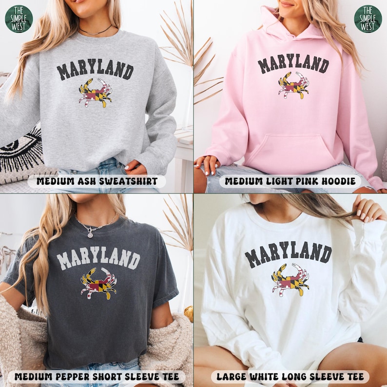 Maryland Flag Hoodie, Moving to Maryland Gift, Maryland Crab Apparel ...