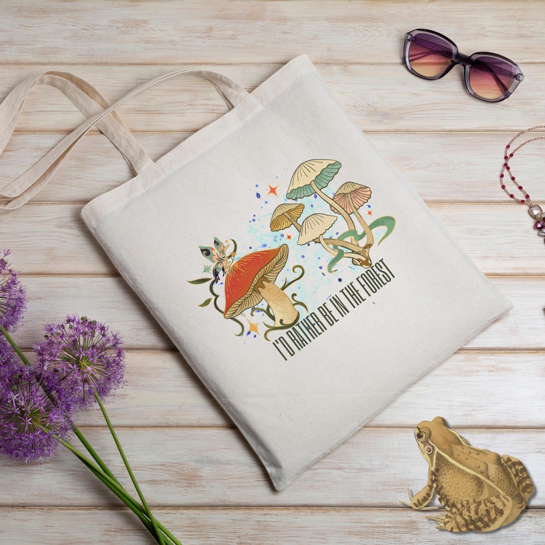 Cottagecore Tote Bag, Cottage Core Tote, Mushroom Tote, I'd Rather Be ...