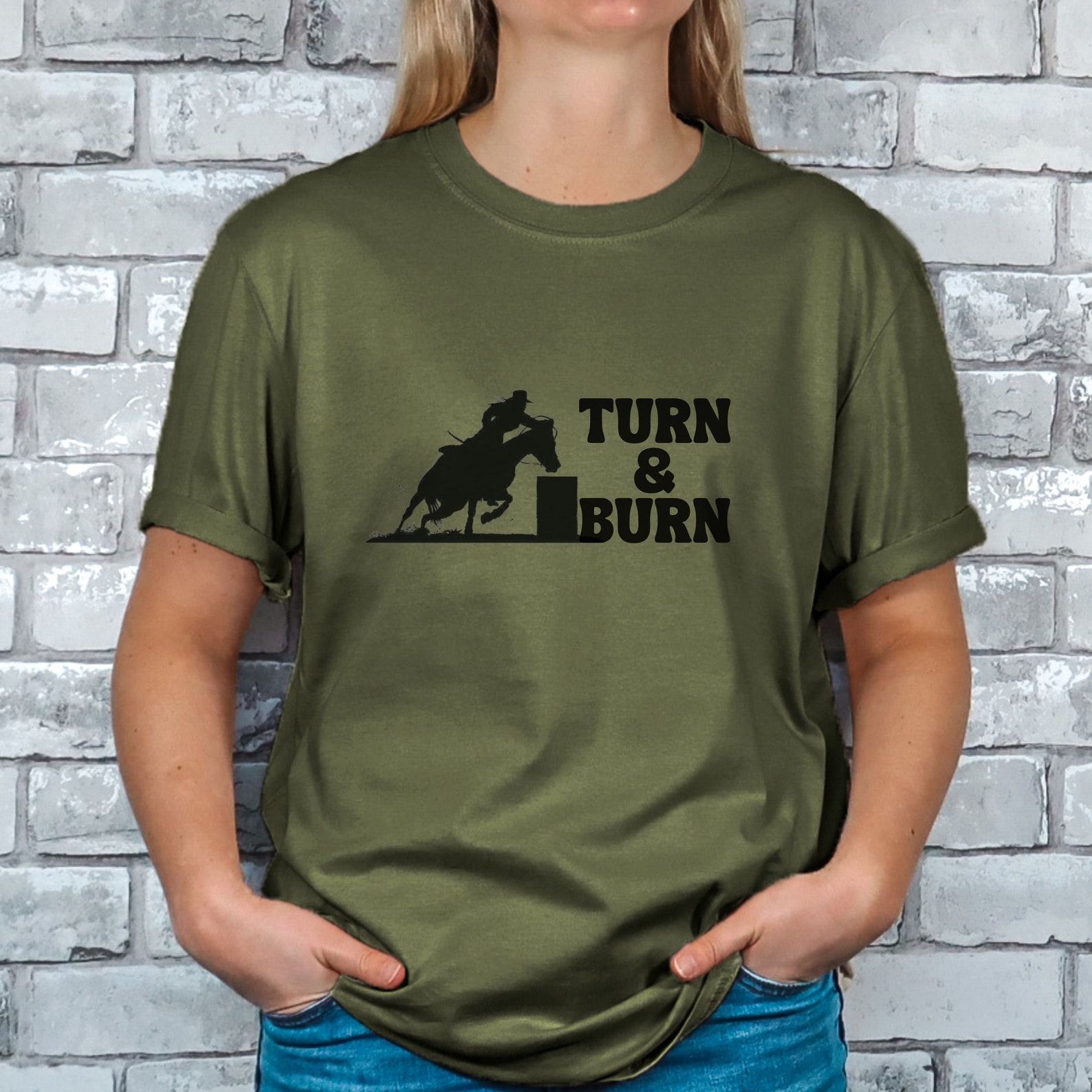 Barrel Racing T-shirt Turn and Burn Rodeo Cowgirl Tee Western Horse ...