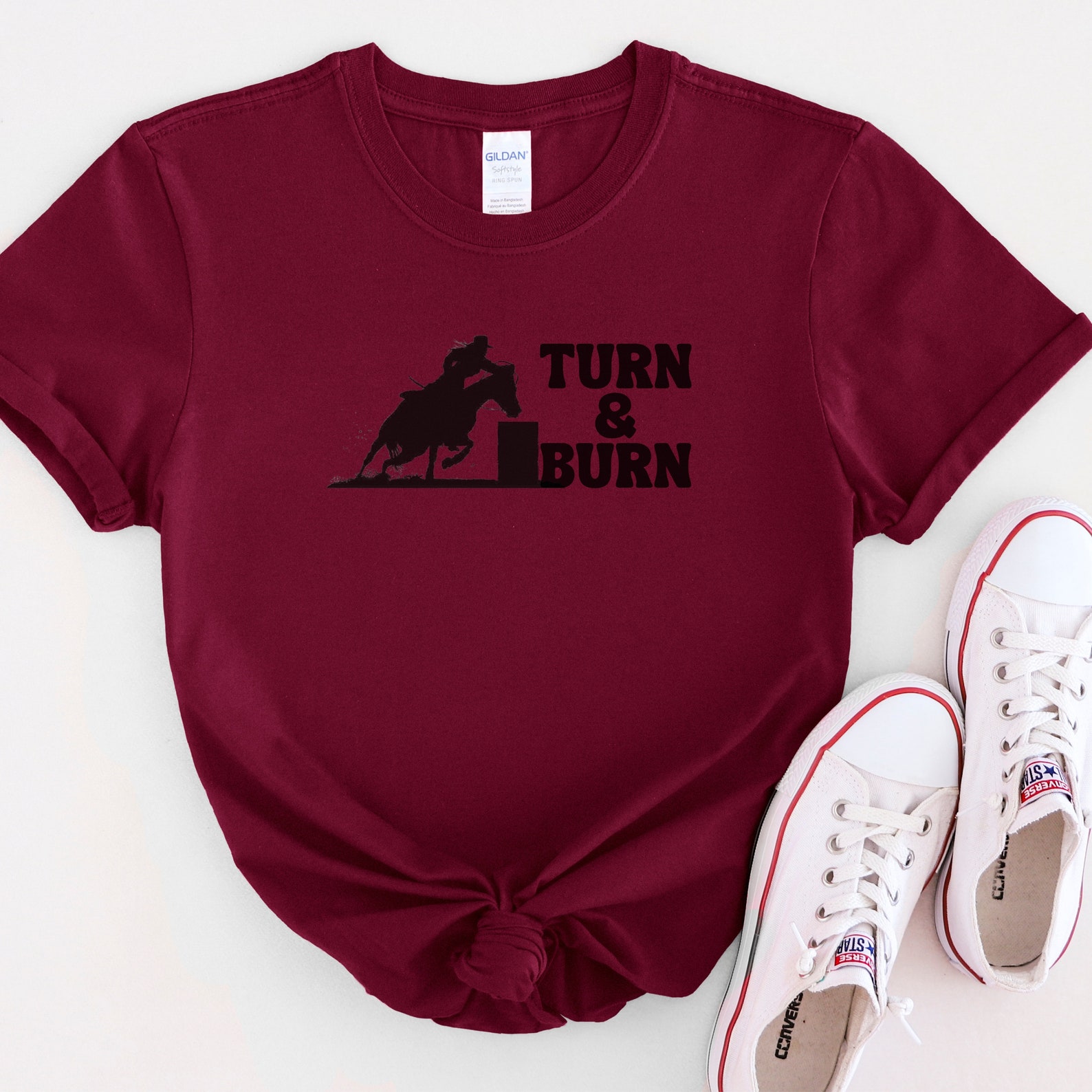 Barrel Racing T-shirt Turn and Burn Rodeo Cowgirl Tee Western Horse ...