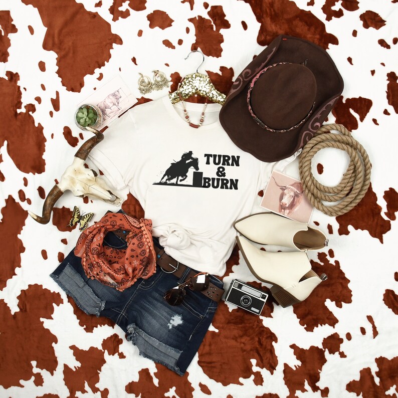 Barrel Racing T-shirt Turn and Burn Rodeo Cowgirl Tee Western Horse ...