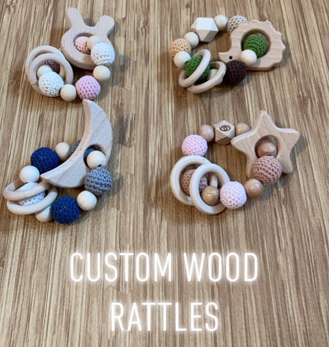 Custom Wooden Rattle- Crochet Rattle- Infant Rattle- Baby Rattle ...
