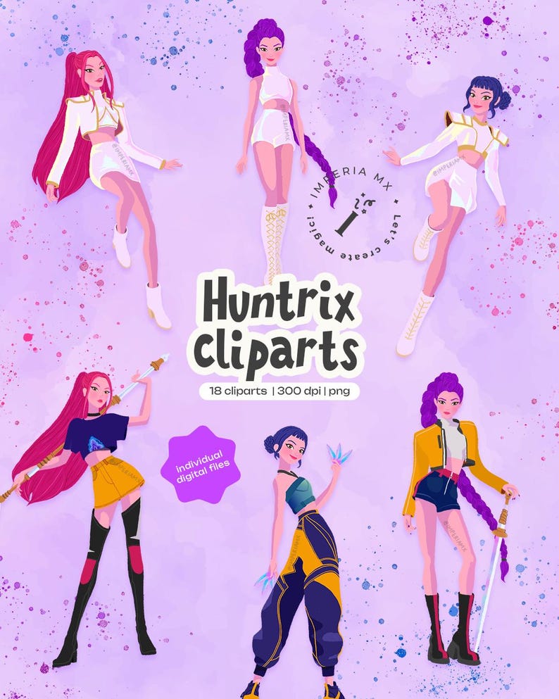 Huntrix Girl Cliparts - Ilustraciones de la película k-pop Demon ...