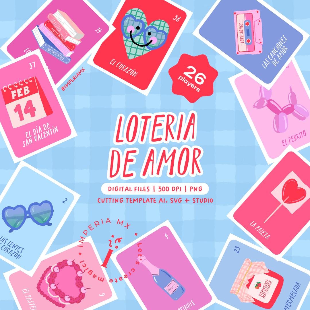 DIGITAL / 26 JUGADORES / Juego de Loteria de amor / Valentine's lottery ...