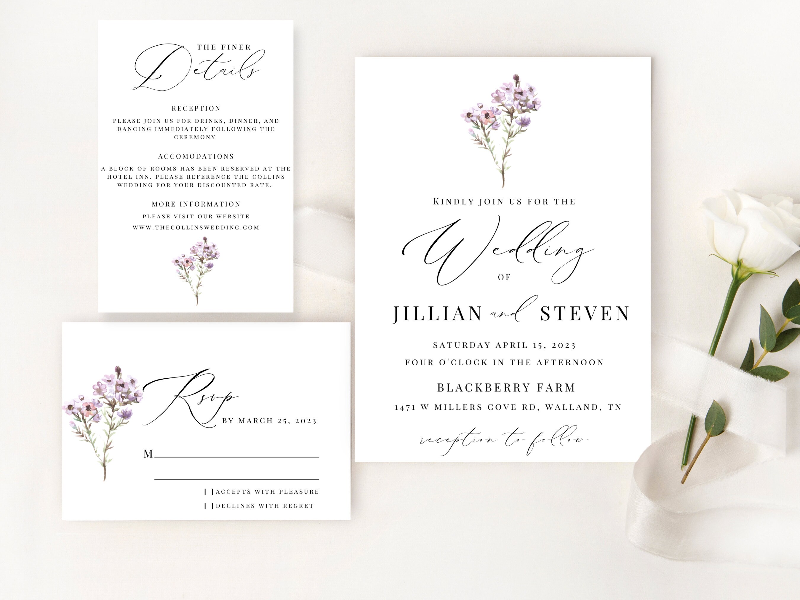 Classic Floral Wedding Invitation, Wildflower Invitation Set, Wedding ...