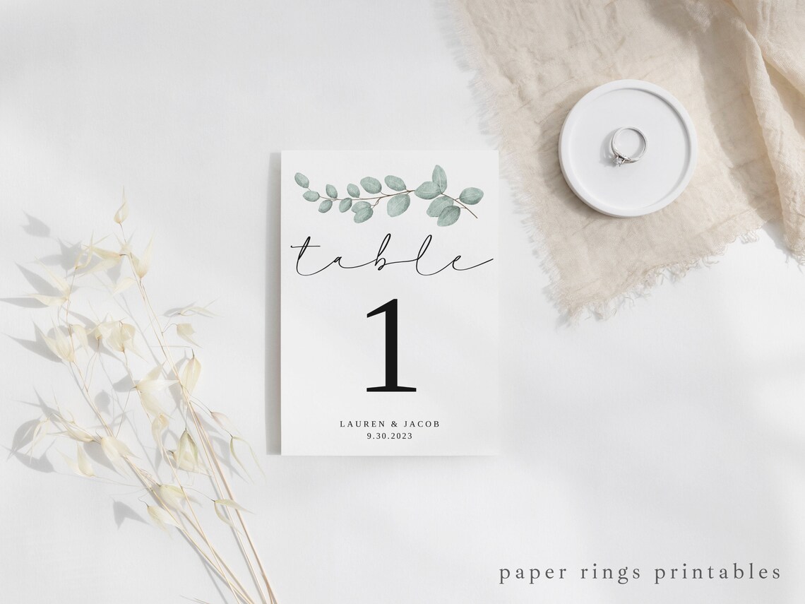 Simple Eucalyptus Table Number Template Wedding Table Number - Etsy