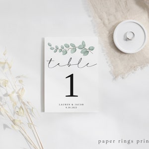 Simple Eucalyptus Table Number Template Wedding Table Number - Etsy