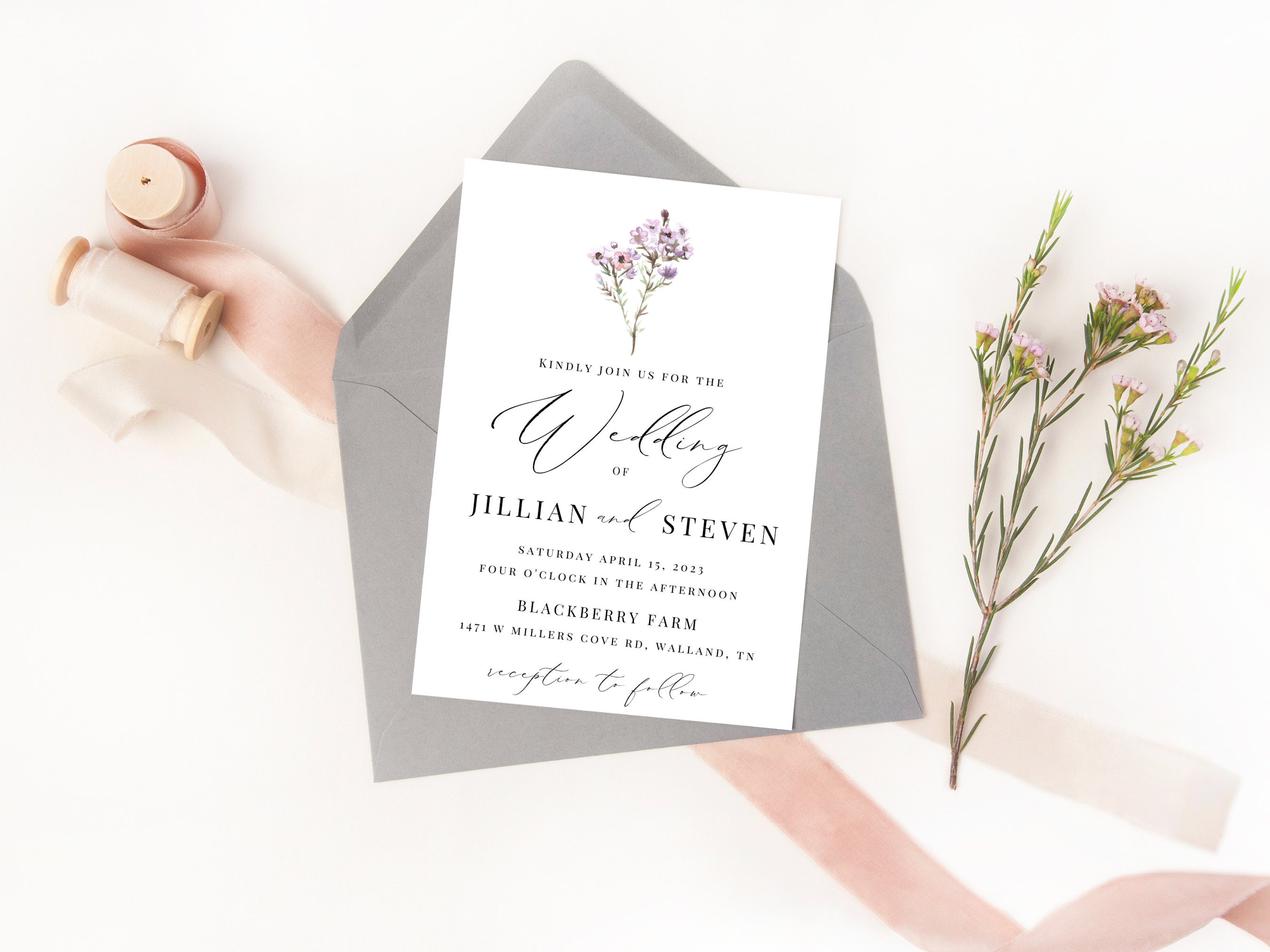 Classic Floral Wedding Invitation, Wildflower Invitation Set, Wedding ...
