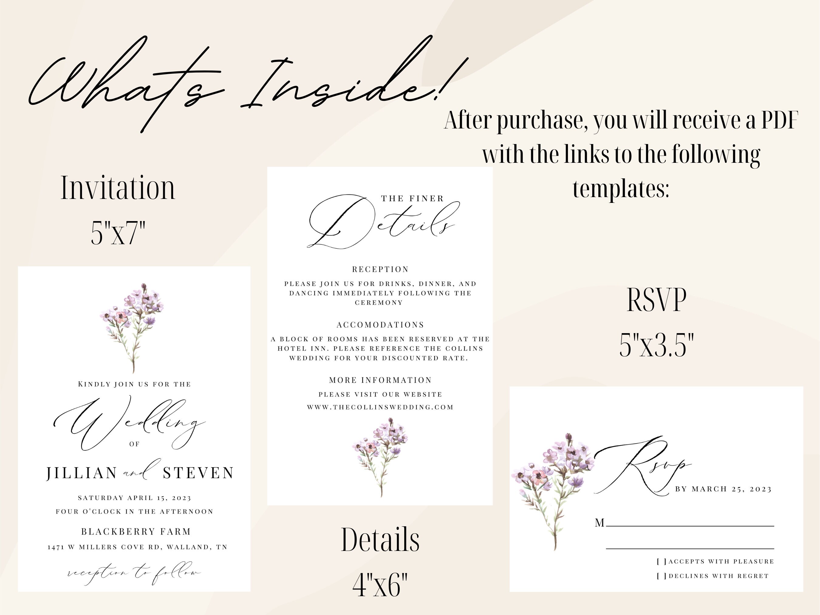 Classic Floral Wedding Invitation, Wildflower Invitation Set, Wedding ...