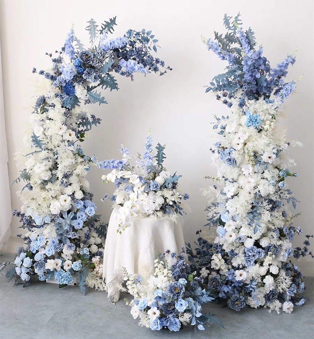 Blue and White Wedding Flower Arrangement With Greenery for Horn Arch ...