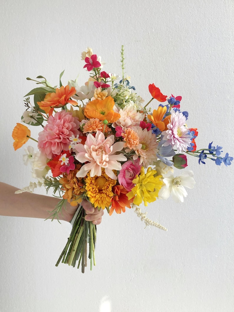 Vibrant Multi-color Spring Summer Bridal Bouquet Bright Wildflower ...