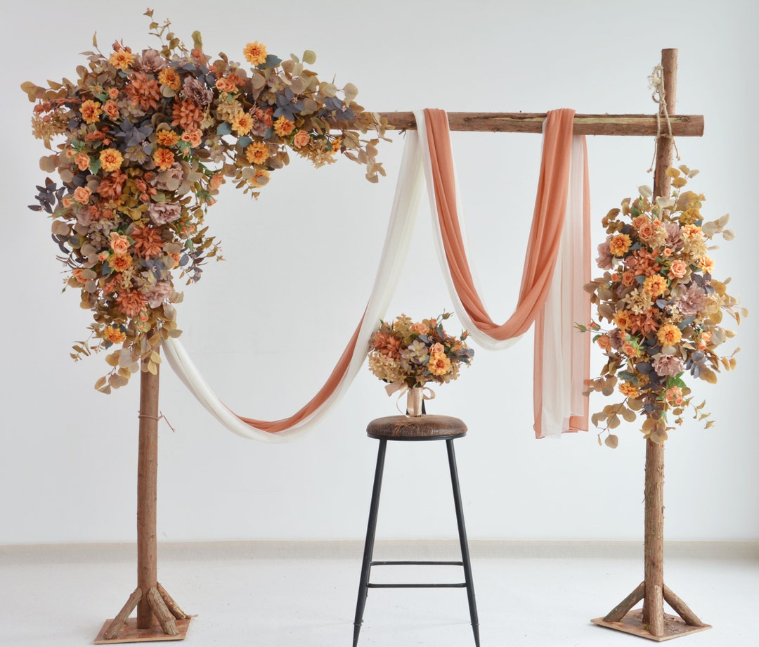 Fall Wedding Arch Flower Arrangement Dusty Rust Autumn Wedding Ceremony ...