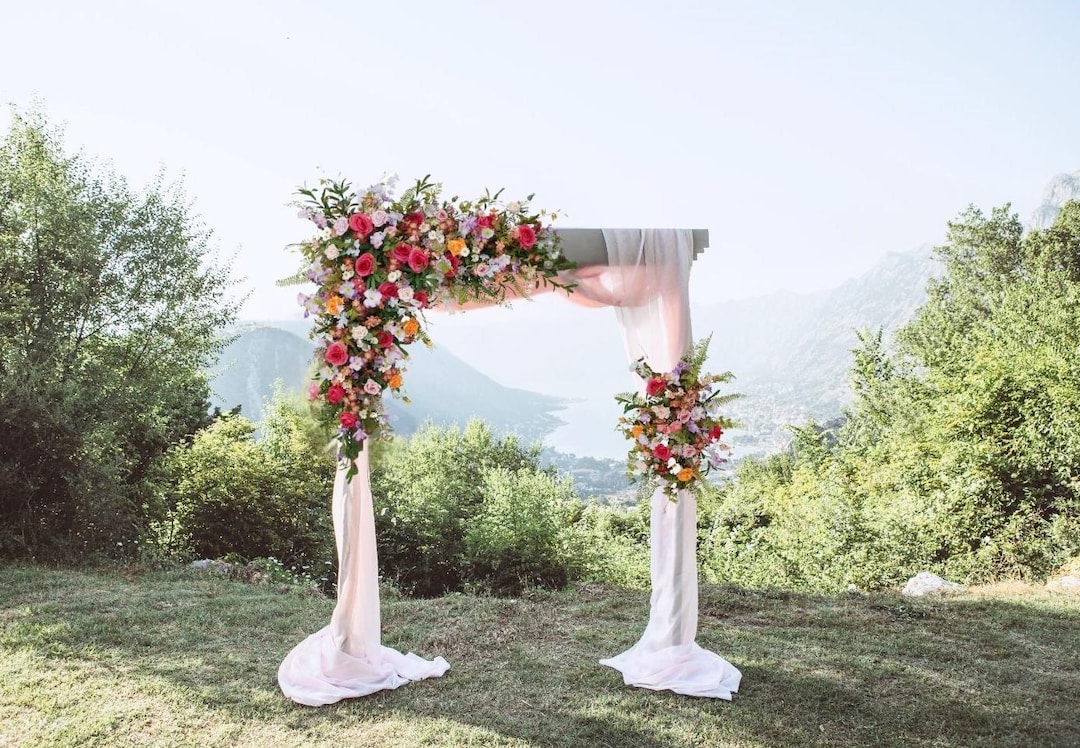 Rustic Wedding Arch With Wildflowers of Hot Pink, Purple, Light Blue ...