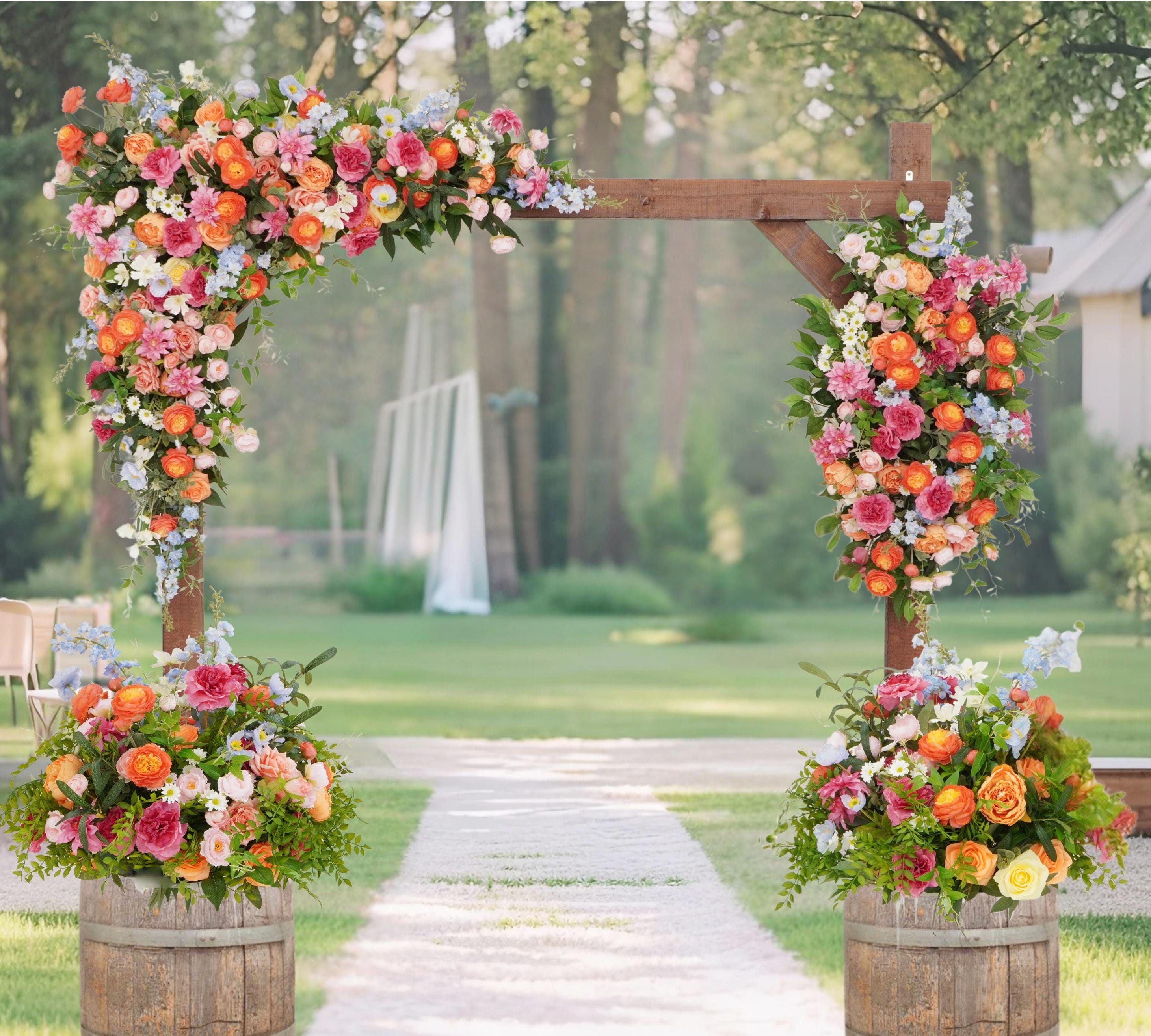 Vibrant Pink and Orange Wedding Arch Floral Decoration With Garden ...