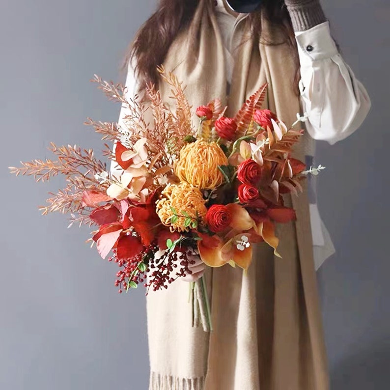Bridal Bouquet Fall Wedding Flowers Boho Bouquet Rust - Etsy