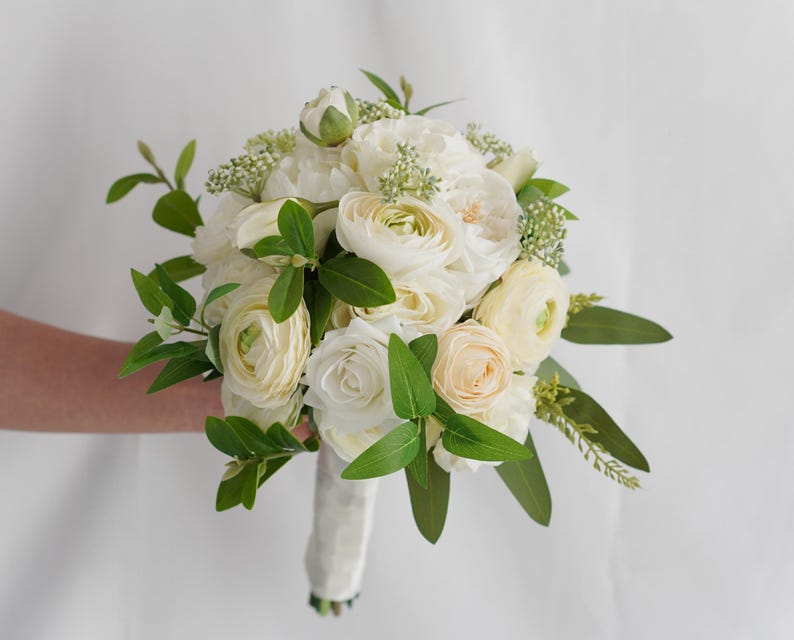 Elegant White & Ivory Rose Wedding Flowers With Blush Pink Accents ...
